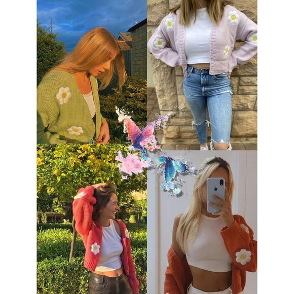 Sweaters | Womens Long Sleeve Open Front Flower Knit Cardigan Aesthetic ...